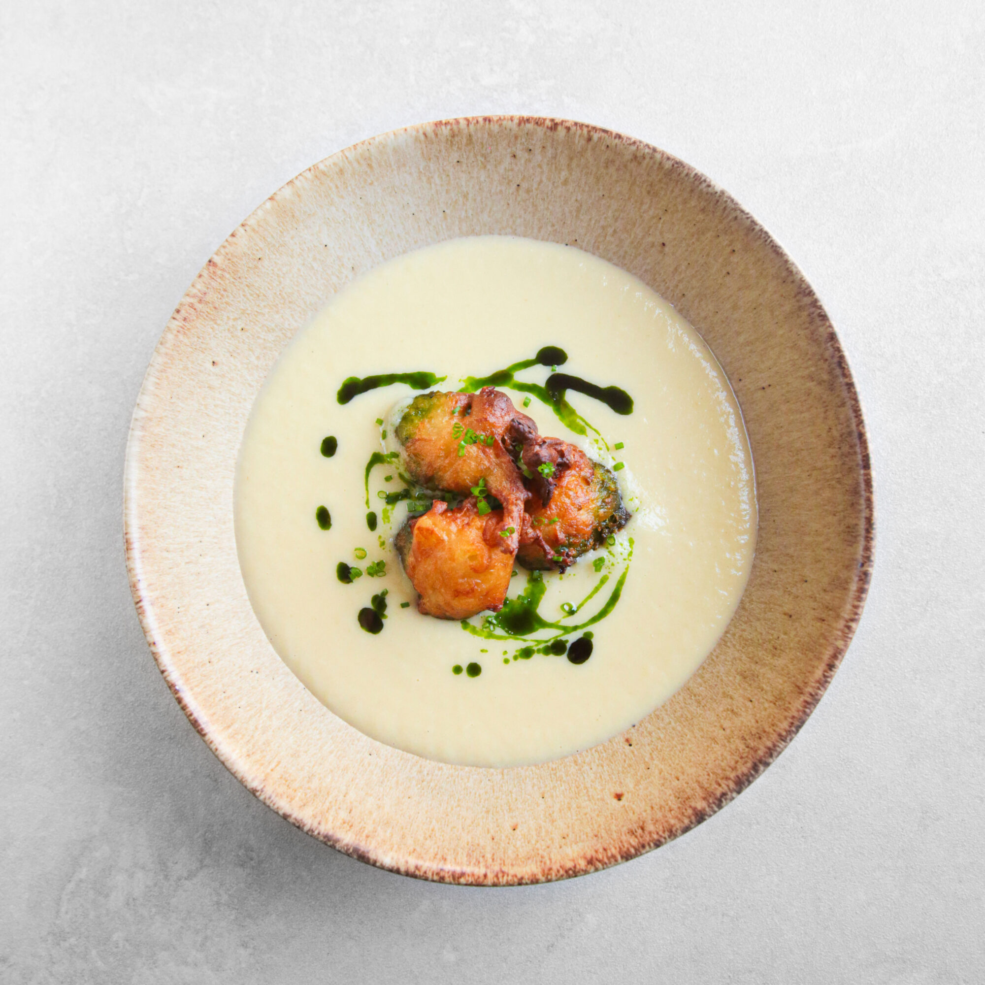 Leek and Potato Soup, Potato Beignets and Chive Oil • Northern Life